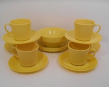 Sunny Yellow Melmac Cups, Saucers, Berry Bowls, 24 Pieces, Mid Century ...