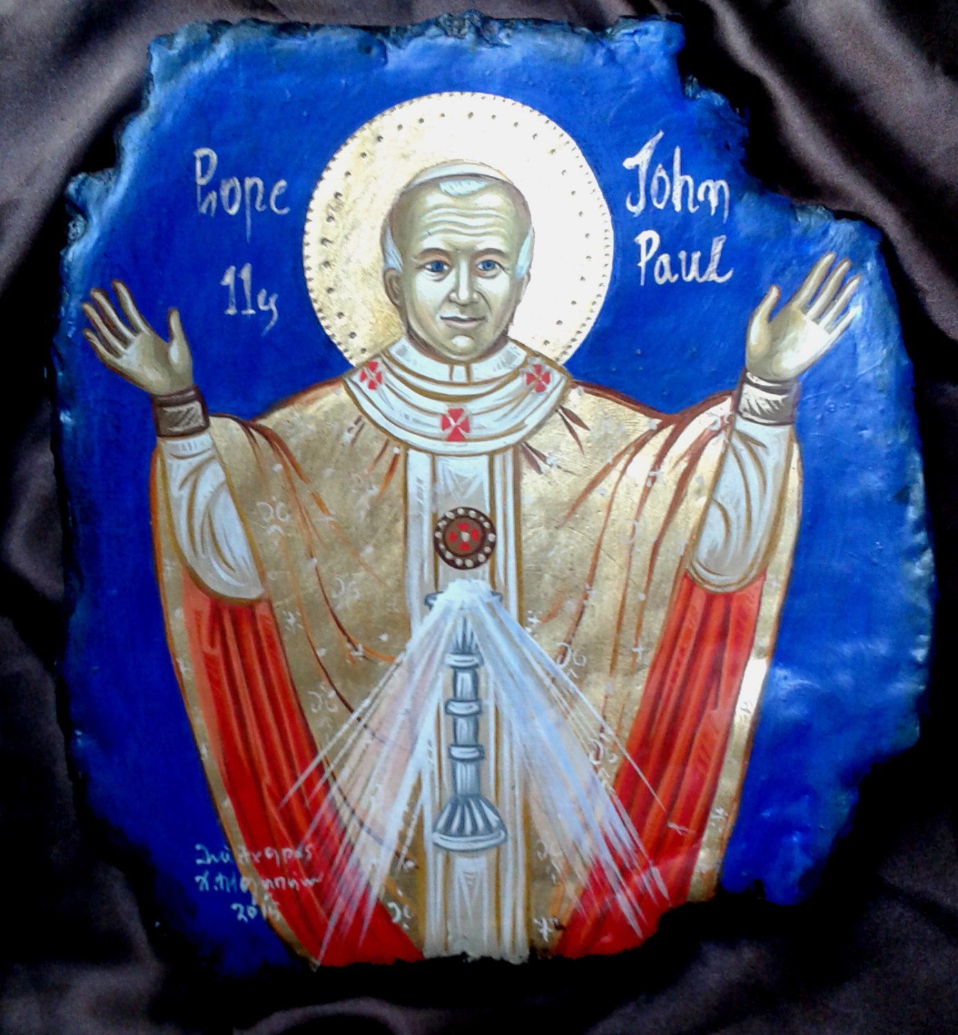catholic icon.Pope John Paul ii. Hand painted catholic icons