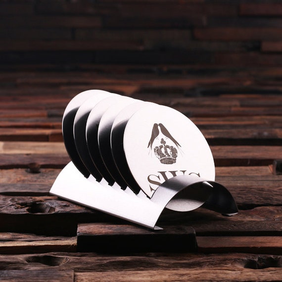 Personalized Engraved Stainless Steel 6pc Coasters Set with