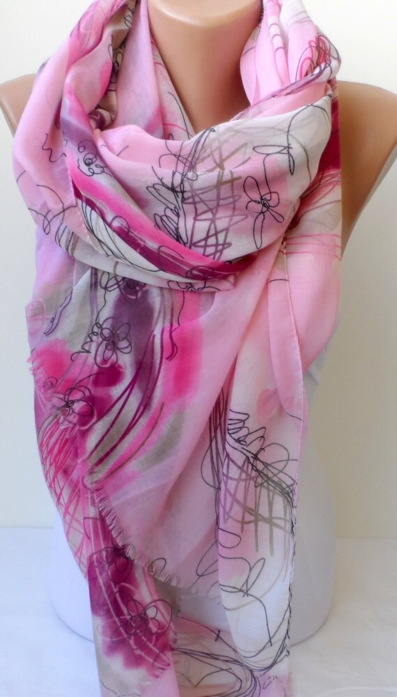 ON SALE...Colourfull Cotton Scarf in Pink Spring Summer Women