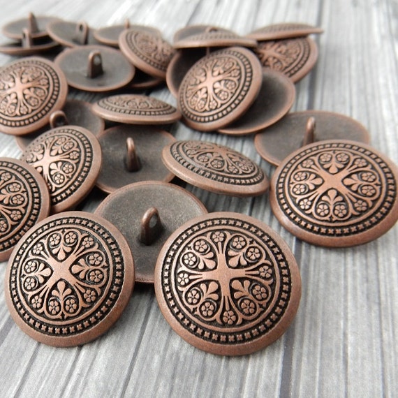Tapestry Metal Buttons Antique Copper Round Shank Back 23mm