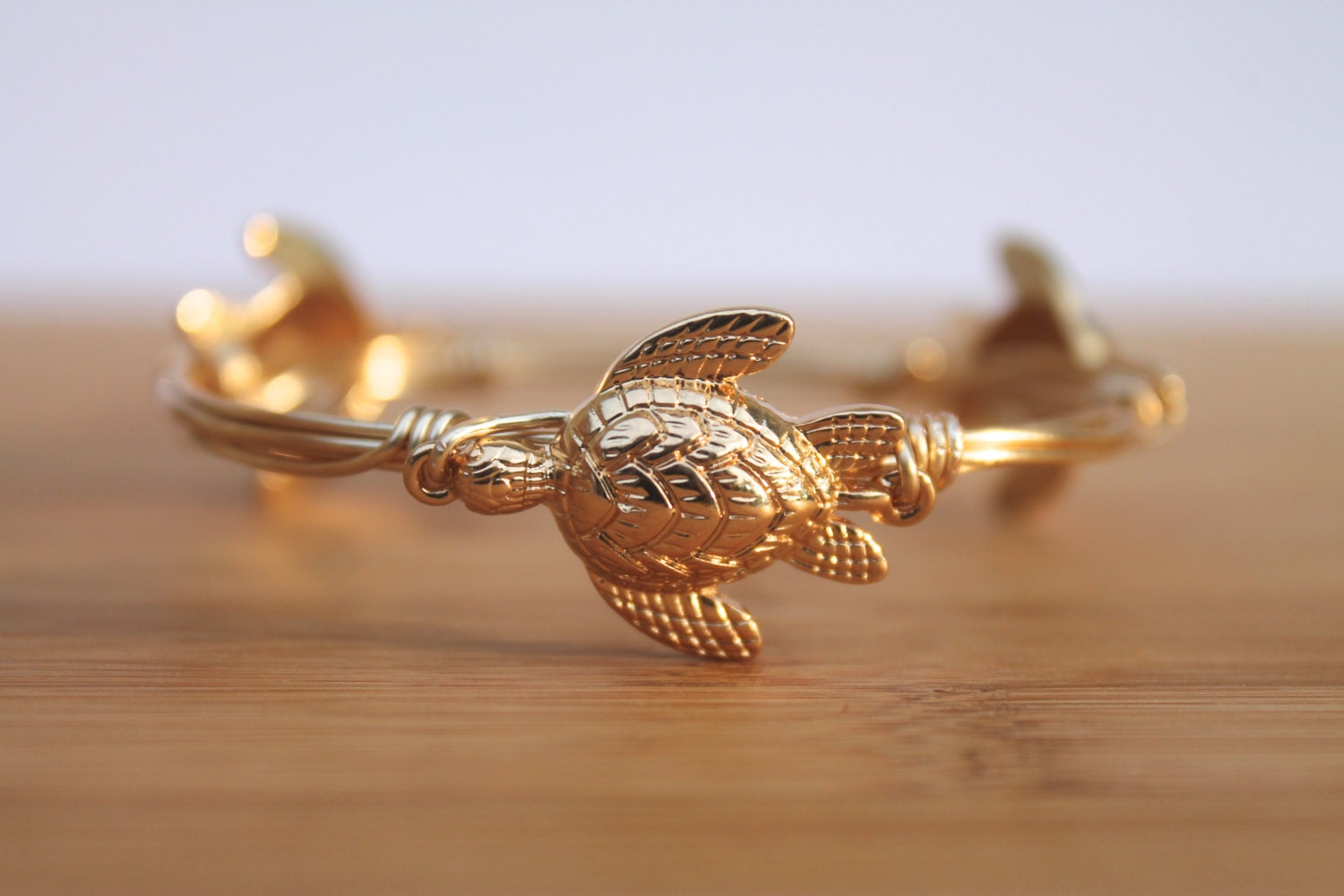 Gold Sea Turtle Wire Wrap Stack Bracelet // Bauble Bangle