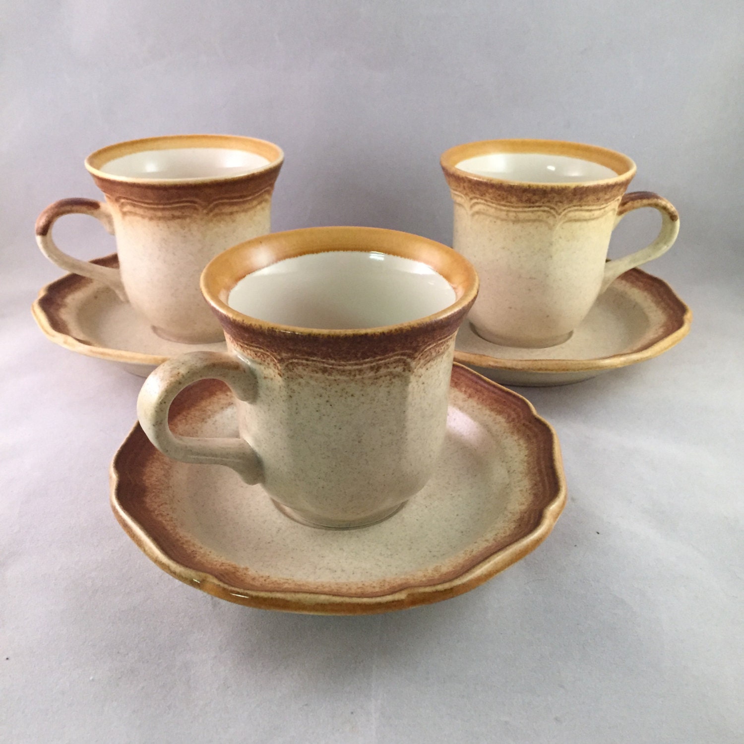 Vintage Mikasa Stoneware Whole Wheat Pattern Cups and Saucers Set of 3 ...
