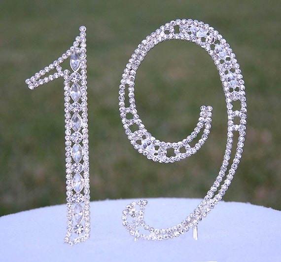 New Large 5 Crystal Rhinestone NUMBER 19 Cake Topper