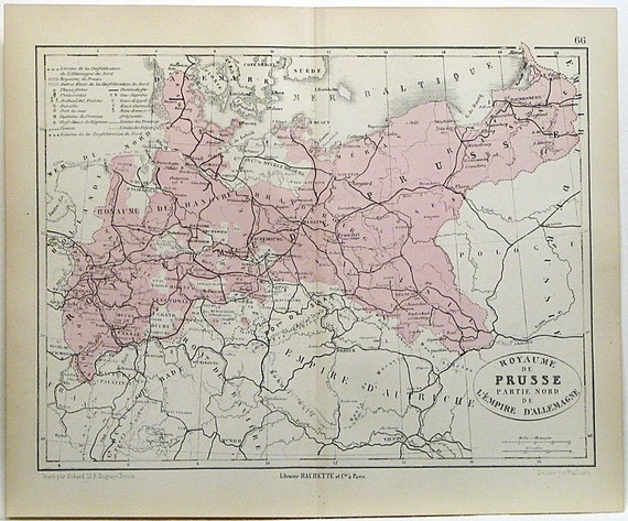 Map of Germany Original 1866 Color Atlas Map of the Northern