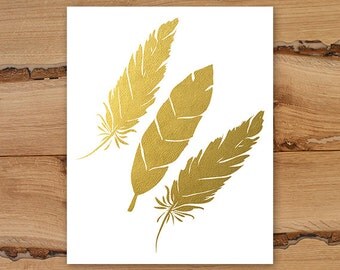 Gold Feather Art Print 8x10 Printable Faux Gold Feathers Nursery Print ...