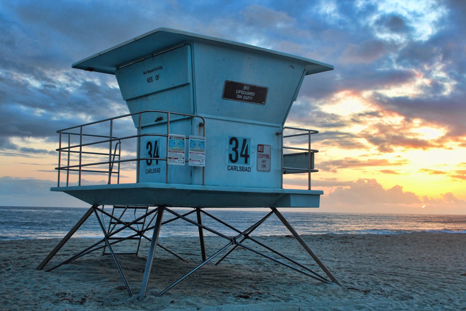 After The Rain Blue Lifeguard Tower Sunset Tamarack Beach