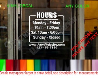 STORE HOURS CuStOm Window Decal Business Shop by StickerLoaf