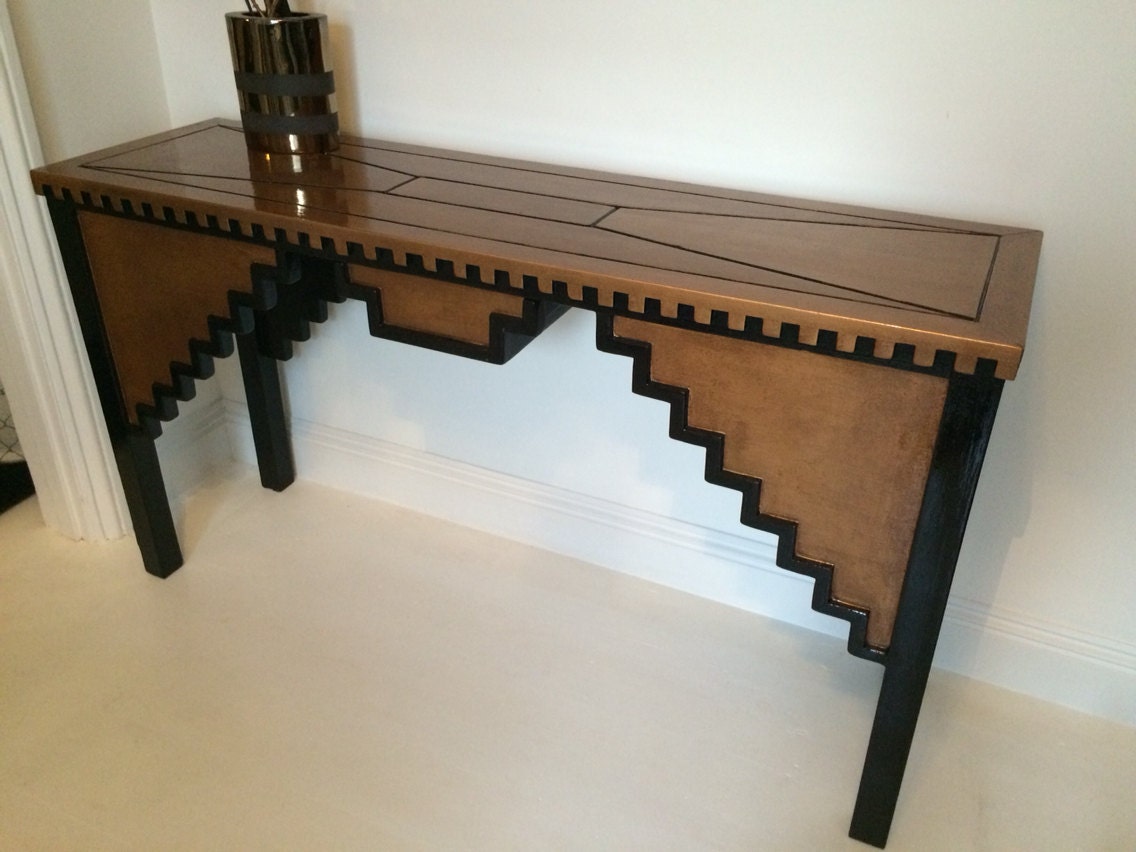 Unique Console Table Hand Finished In Bronze and Gold Metal