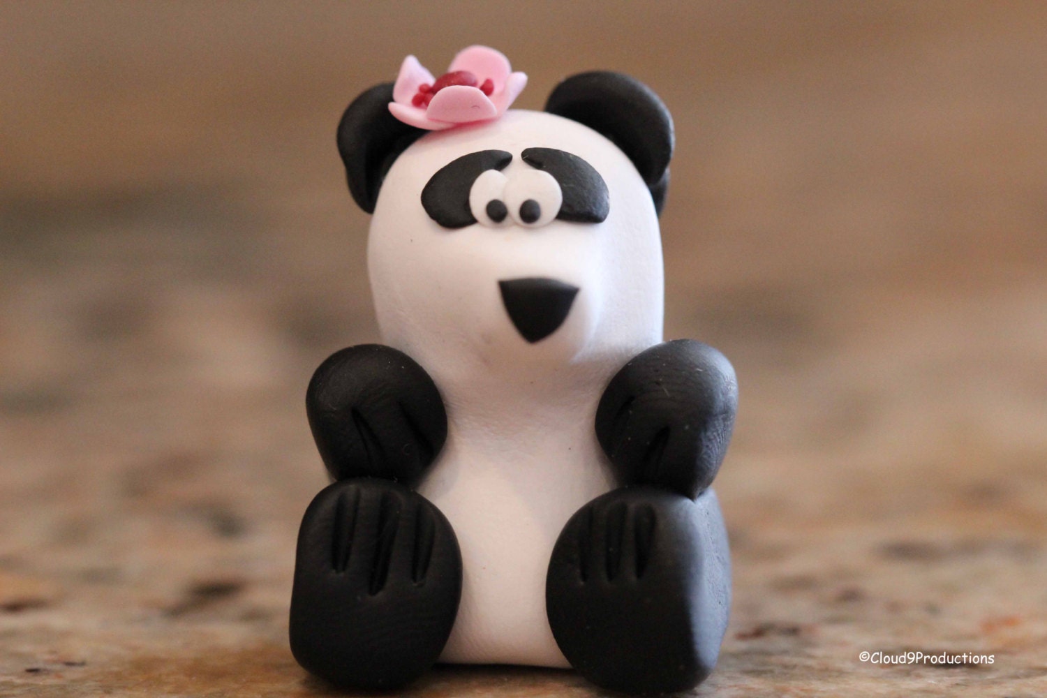 Blossom the Panda polymer clay animal miniature bear by Cloud9Clay