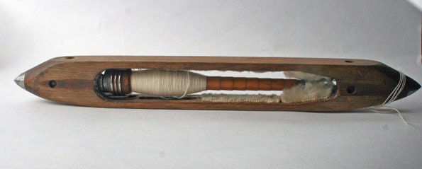 Large Vintage Wooden Loom Shuttle with original thread
