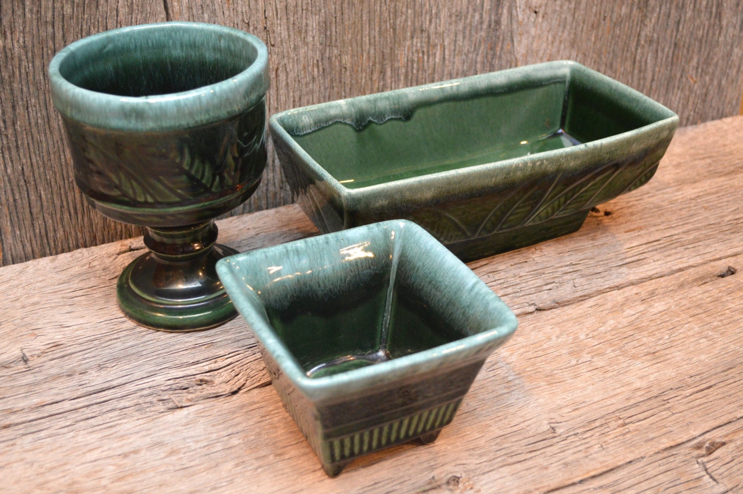 Vintage Hull Planters Green Drip Hull USA by EasyVintageHome