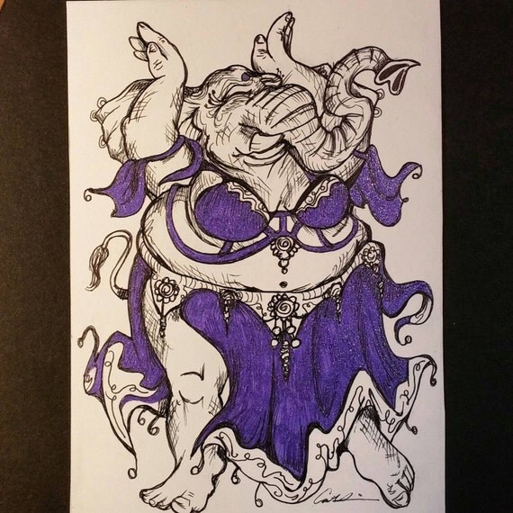 Belly Dancer Elephant Original Art Elephant Art 5x7 Inch