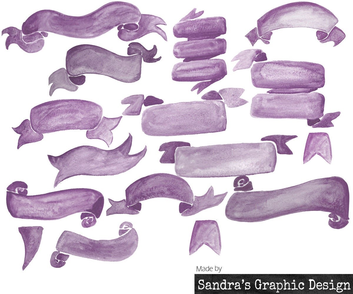Clipart: “HANDPAINTED BANNERS” with 16 lavender color watercolor ...