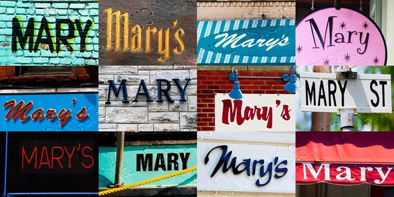 Personalized Coffee Mug featuring the name MARY in photos of actual signs