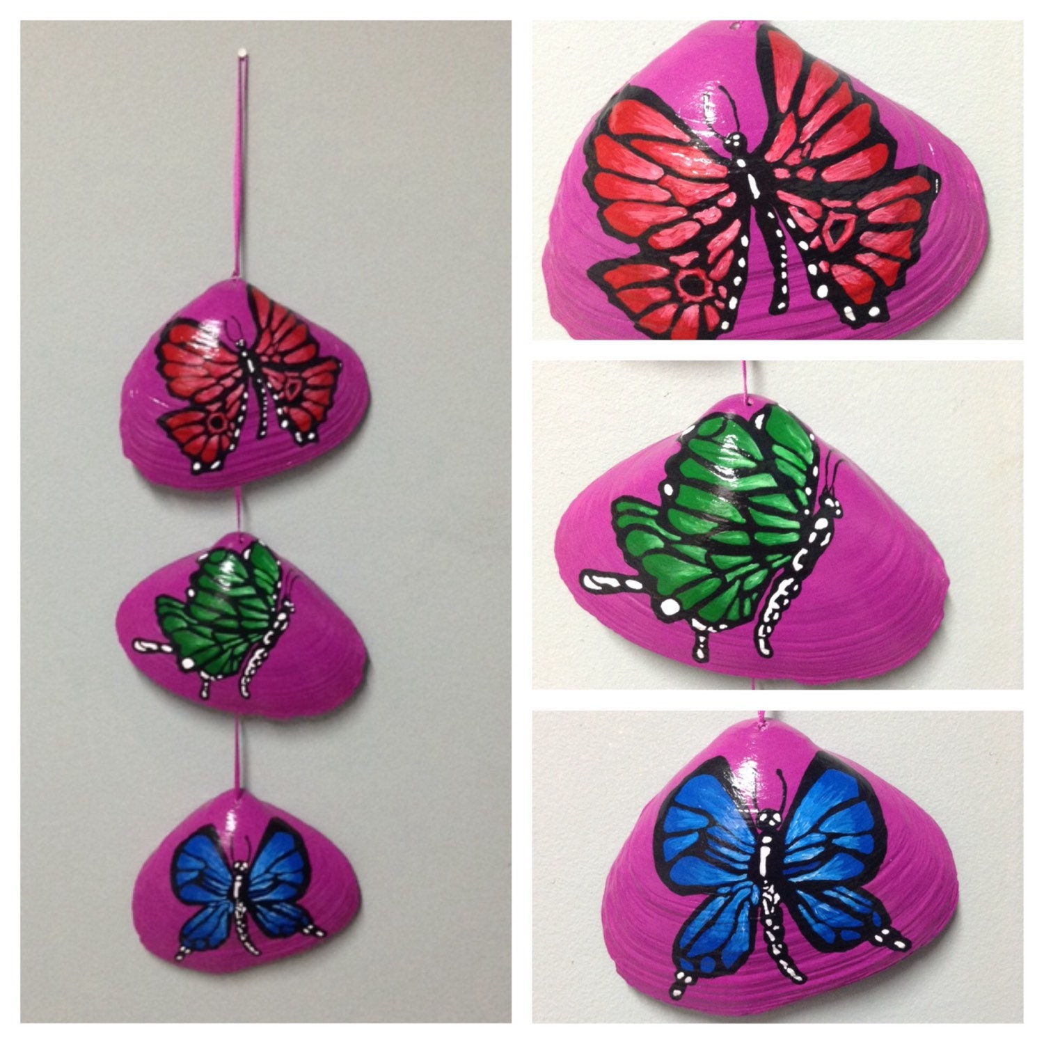Hand painted butterfly seashell wall hanging. Butterfly decor.