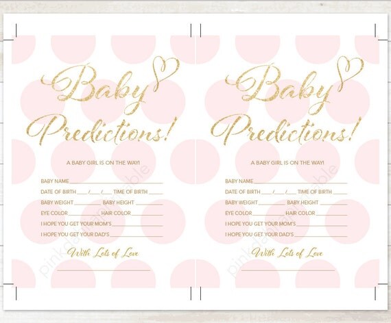 baby prediction card pink polka dots baby by pinkdahliaprintable