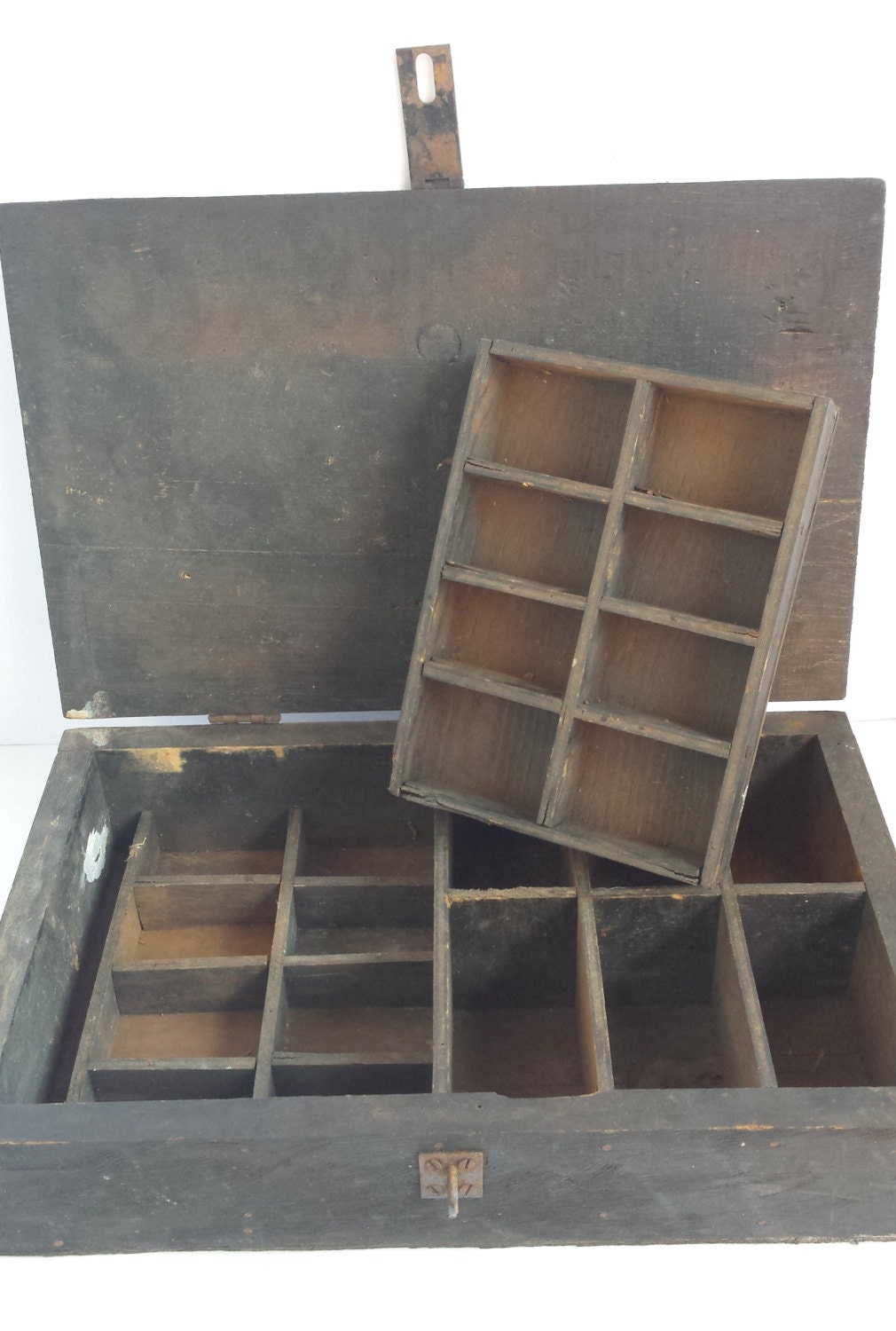 Vintage Compartmentalized Black Wood Box with Removable Tray – Haute Juice