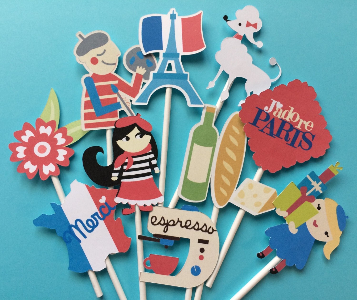 Paris/French cupcake toppers Paris party toppers Paris