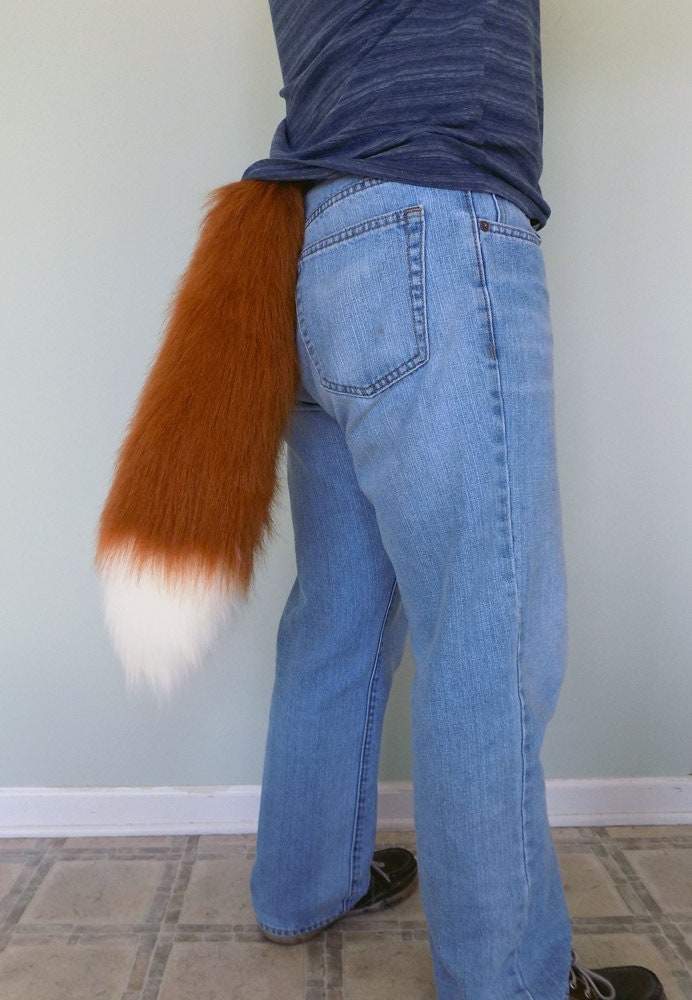Fox Tail White Tip Realistic Faux Fur