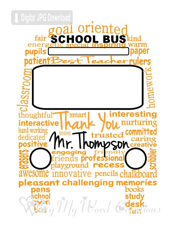 Teacher Gift Art School Bus Word Art Personalized Teacher