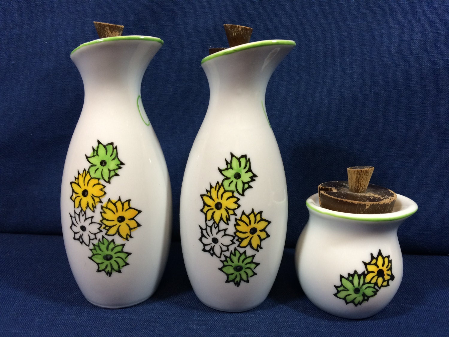 Vintage Oil, Vinegar, And Spice Cruet Set Floral Design Made In Japan ...