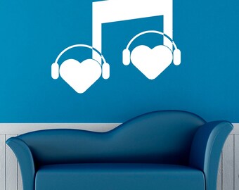 Music Headphones Wall Decal Vinyl Stickers Music Notes Home