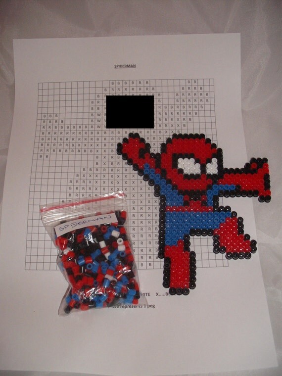 Items similar to DIY Spiderman Pattern & Beads Hama Bead Design Kit ...