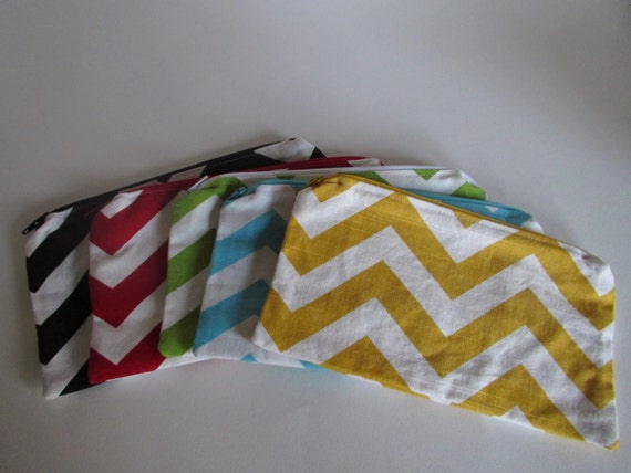 Items similar to Boldly-Colored Chevron Large Fabric Zippered Pouches ...