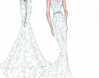 Custom Wedding Gown Illustration FRONT and by IllustrativeMoments