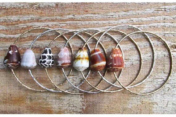 Shell Bangle Sterling Silver Hawaii Beach by HanaMauiCreations