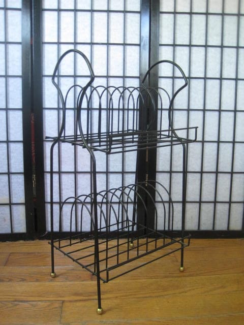 Vintage Album Stand 1950s 1960s Wire Magazine Rack Metal Record Holder ...