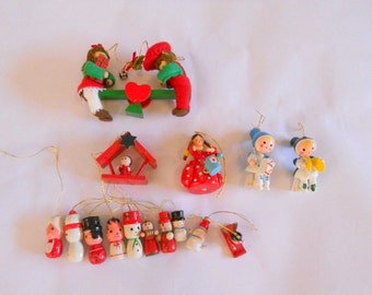 Vintage Wooden Ornaments Mini Wood Christmas Tree Ornaments Miniature ...