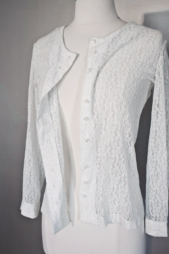 Sheer White Lace Blouse Button Down By Salvatocollection On Etsy