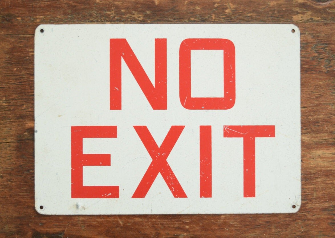 Vintage No Exit Sign Red and White Metal Sign Hanging Wall