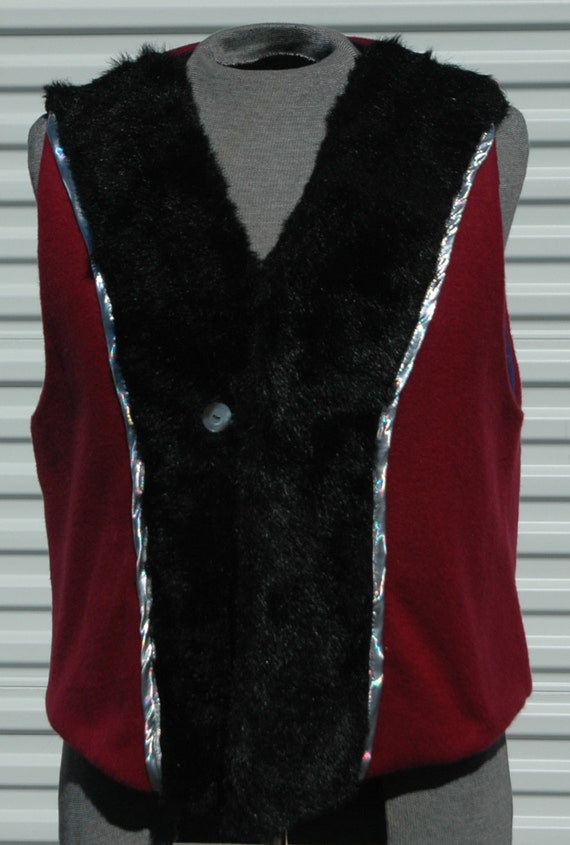 M Mens Festival Vest Faux Fur Wine and Black by OLearStudios