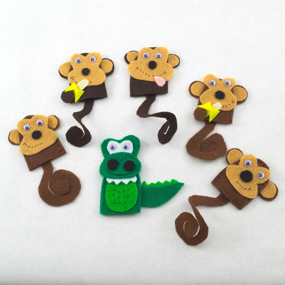 5 Monkeys and Alligator Finger Puppets