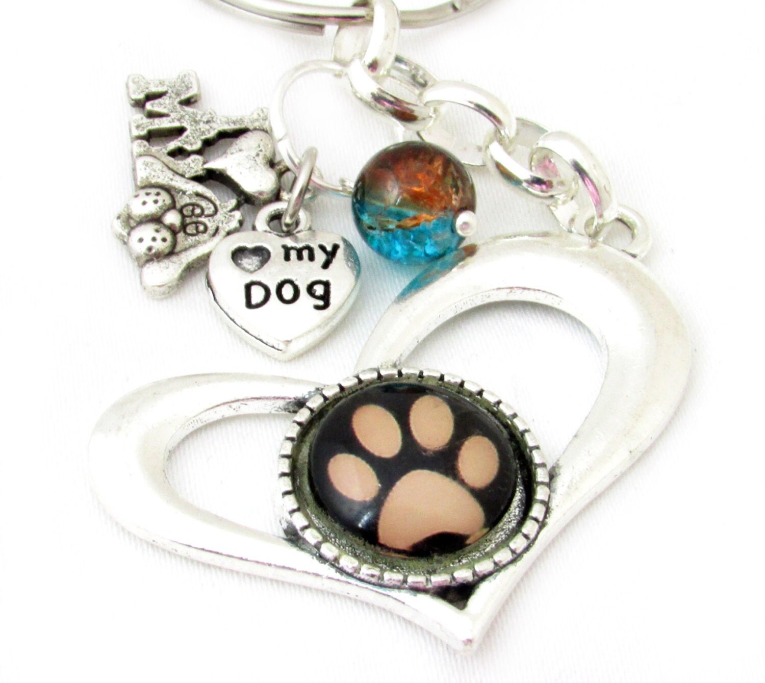Love My Dog Keychain Paw Keychain Dog Paw Keychain I Love