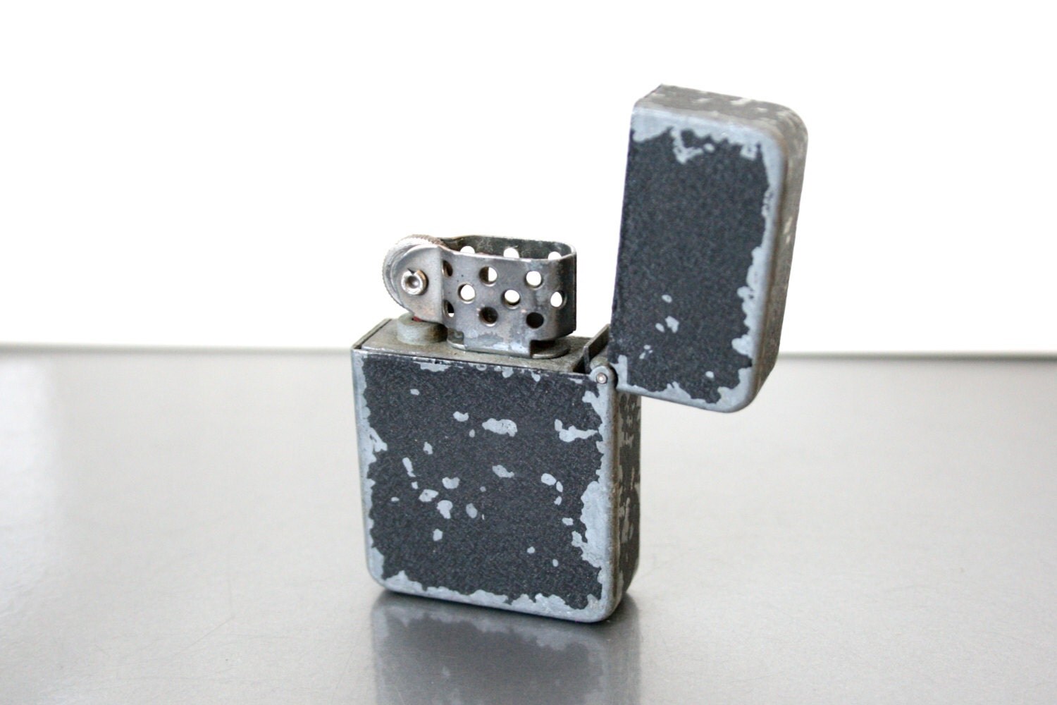 Vintage WWII Trench Lighter / Black Crackle / Circa 1940s