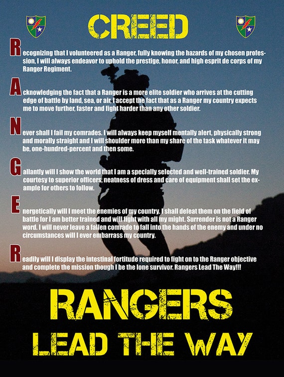 Army Rangers Creed Poster Army Motivational Poster Military