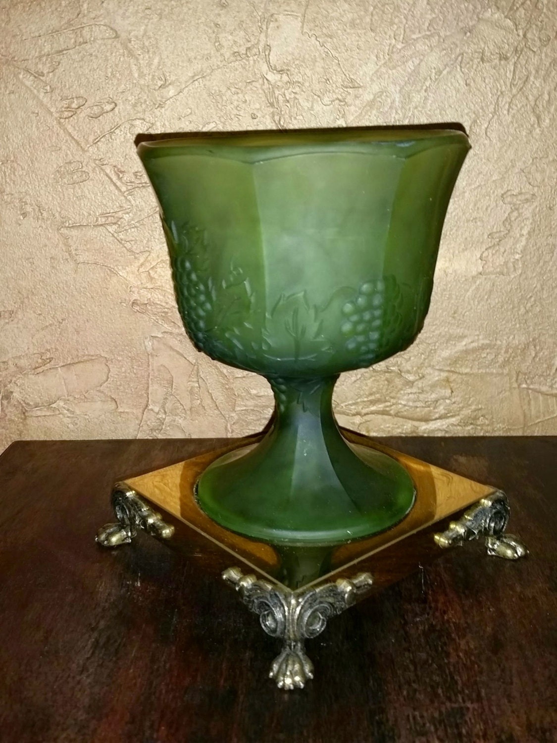 Rare Depression Era Frosted Glass Compote With Footed Brass Base ...