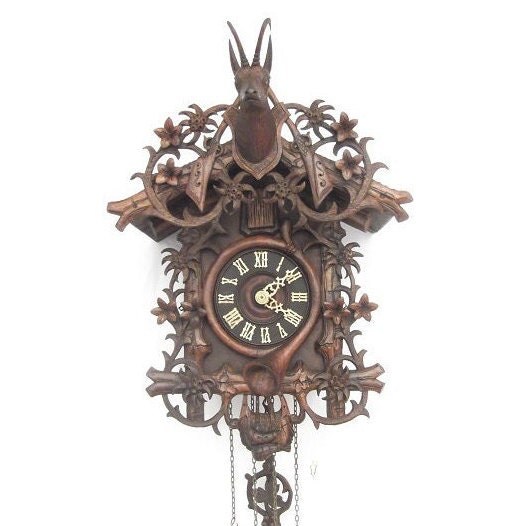 Antique, rare Impressive VERY ornate Black forest carved wall cuckoo ...