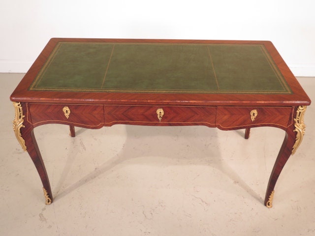 23223E: French Louis XIV Bureau Platte Leather Top Writing Desk – Haute ...