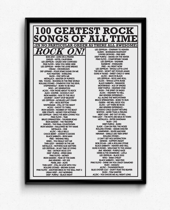 100 Greatest Rock Songs Print A3 A4 Amazing By SlothyClothy 100 Greatest Rock Songs Print A3 A4 Amazing By SlothyClothy
