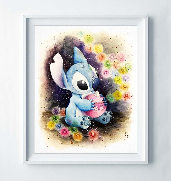 Stitch Watercolor Art Print Watercolour Illustration Disney