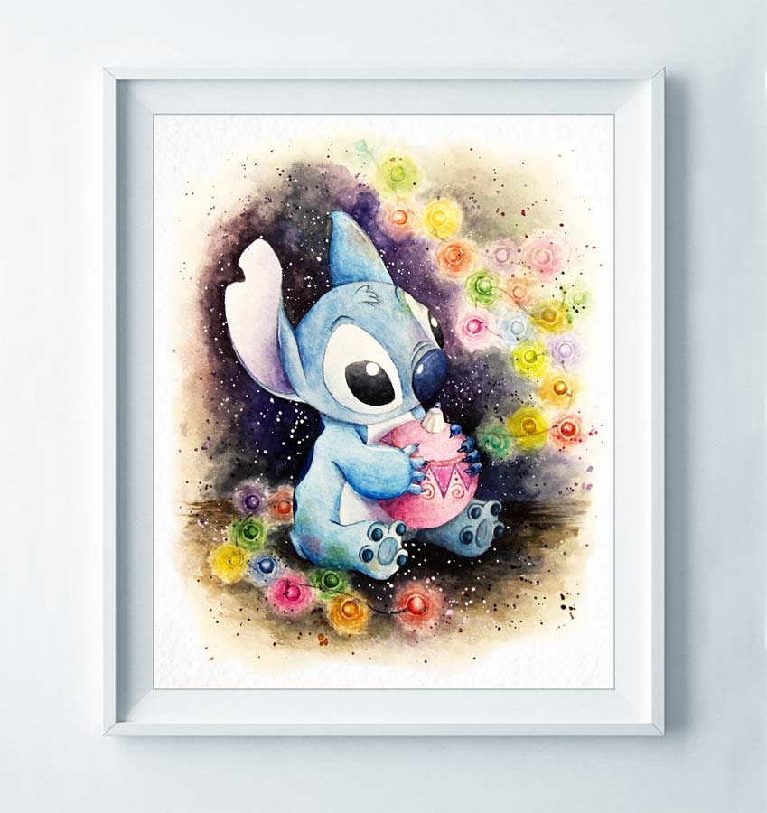 Stitch Watercolor Art Print Watercolour Illustration Disney