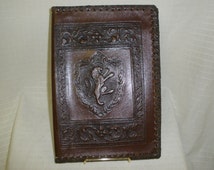 Leather Book Cover Hand Tooled Lion Crest Vintage Journal
