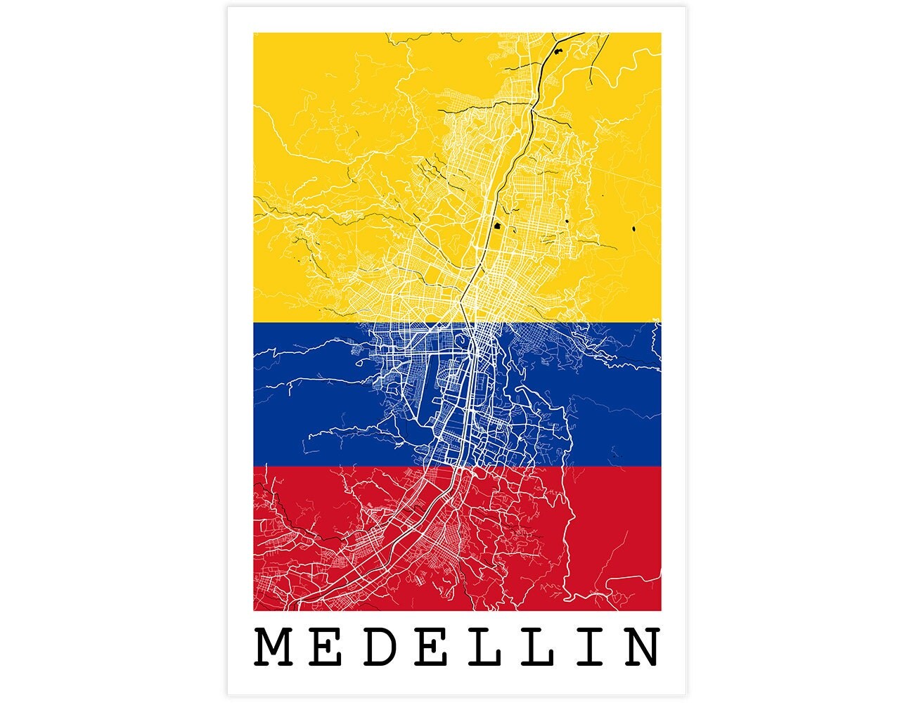 Medellin Street Map Medellin Colombia Modern Art Print with