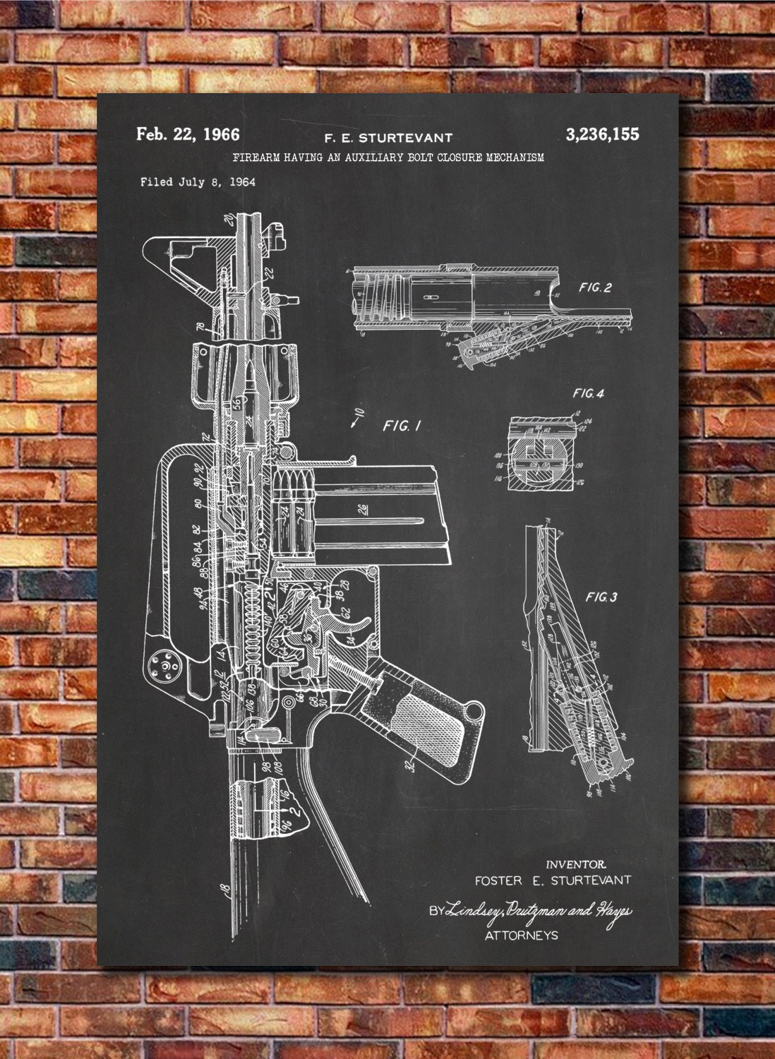 M16 Assault Rifle Patent Print Art 1966 by CatkumaPatentPress