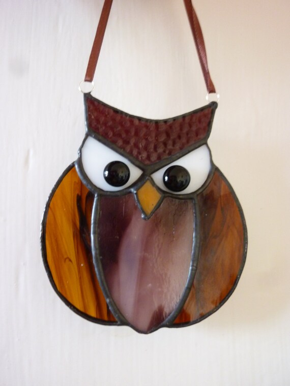 stained glass owl suncatcher by HiromisGlass on Etsy